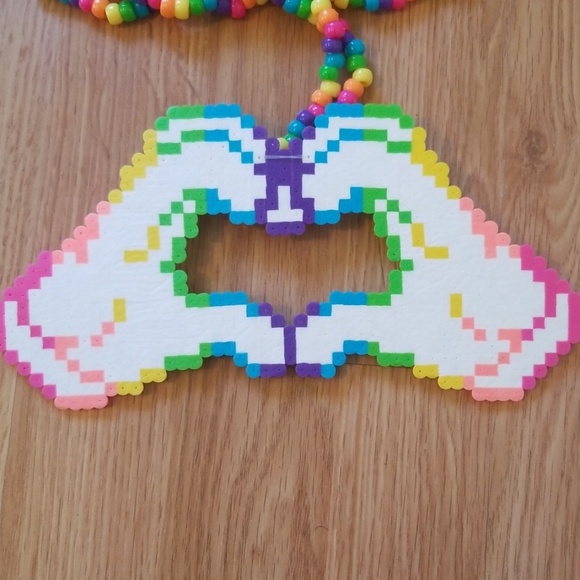 Jewelry | Heart Hands Perler Bead Kandi Necklace | Poshmark